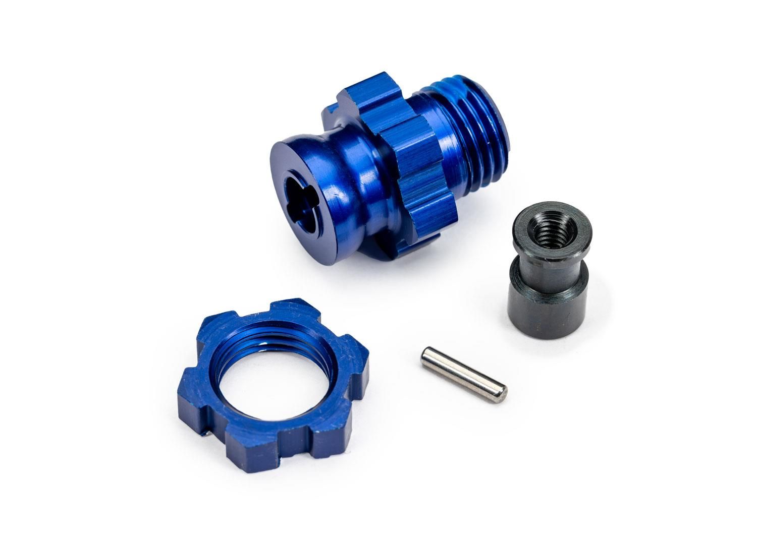 Wheel hub, splined, 17mm, short (blue-anodized) (1)/ wheel nut, splined ...